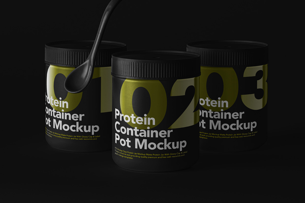 食品塑料密封罐包装设计智能贴图PSD样机 Protein Psd Container Mockup Set