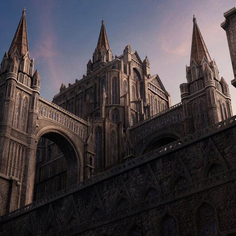 复古哥特式城堡教堂游戏电影城市建筑3D模型设计素材 Kitbash3D - Gothic