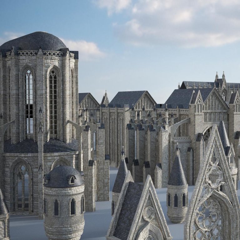 复古哥特式城堡教堂游戏电影城市建筑3D模型设计素材 Kitbash3D - Gothic