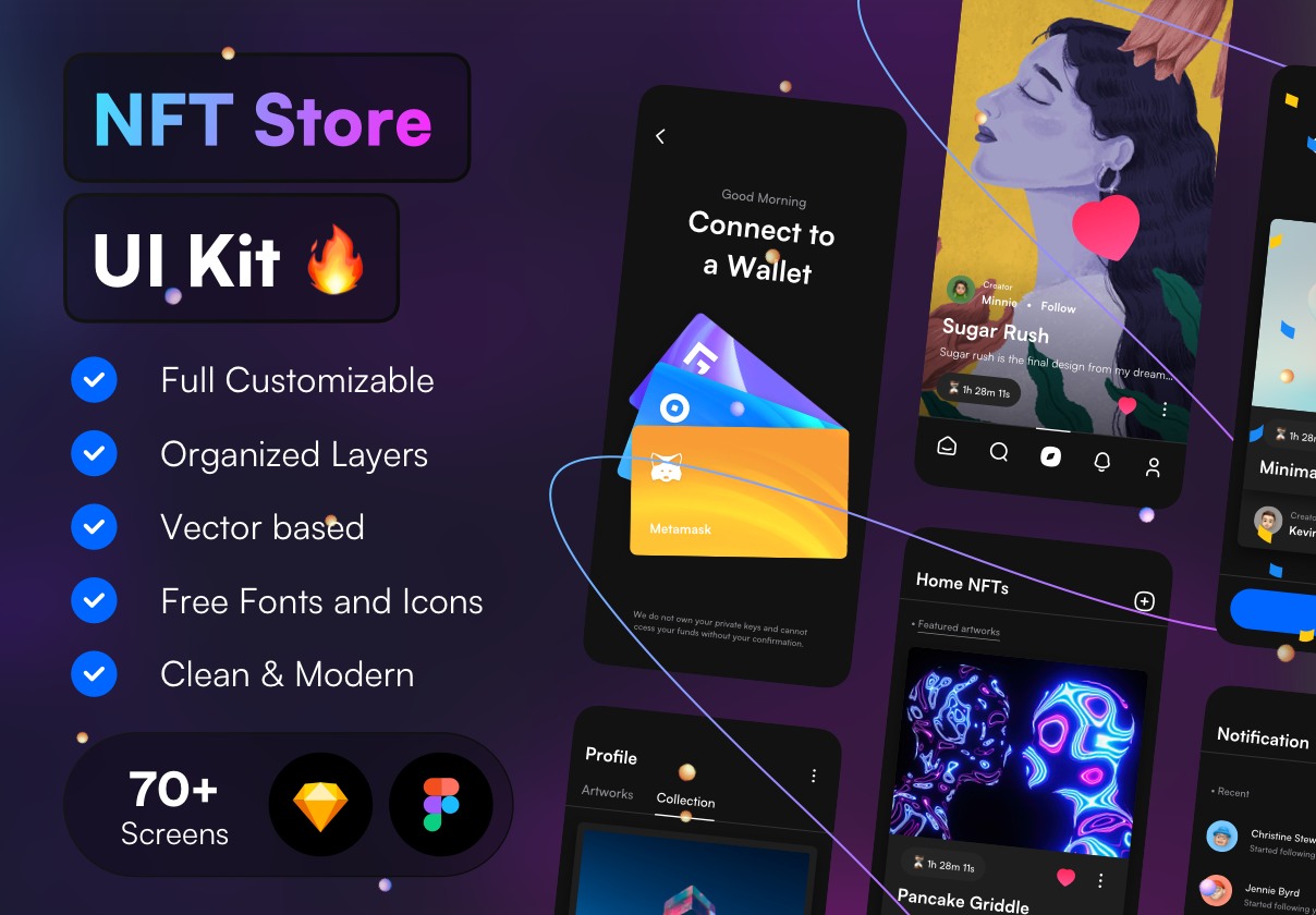 高质量NFT电子商城应用程序APP UI套件素材 NFT Store UI Kit