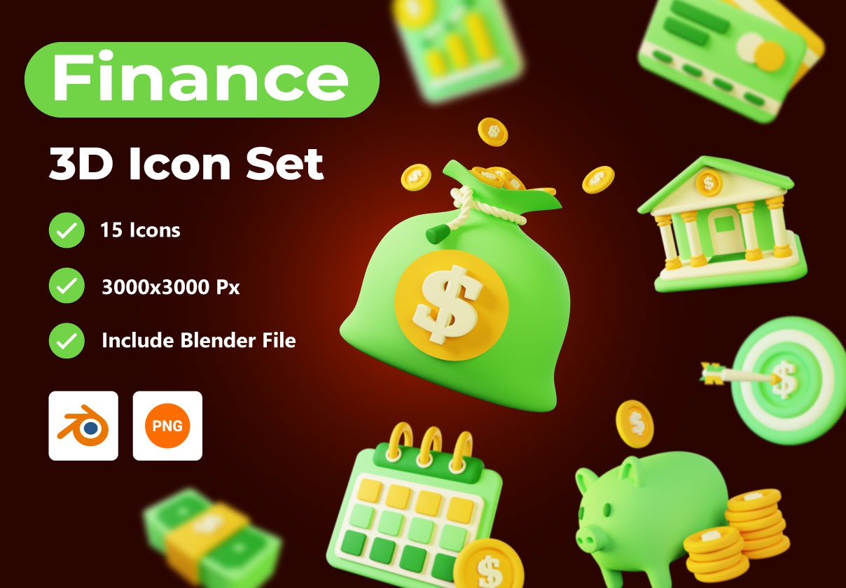15款高级虚拟货币金融app演示文稿设计3d图标icons素材包 Finance - 3D Icon Pack