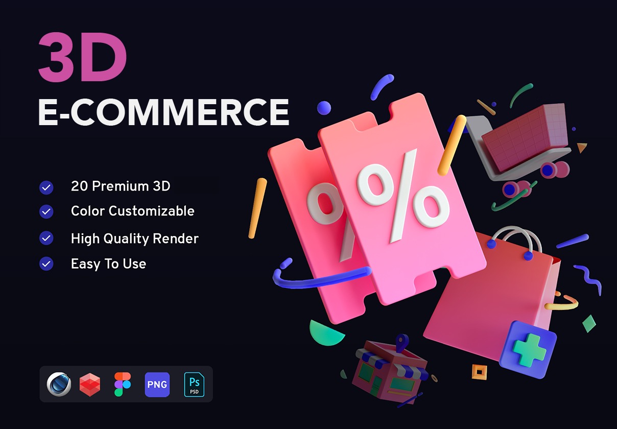 20款卡通趣味时尚电商购物大促创意3D立体icon图标设计素材 3D E-Commerce Pack