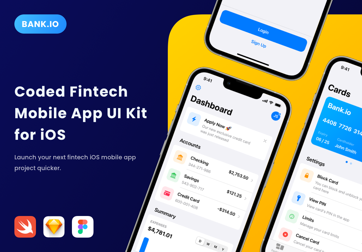 适用于iOS 16金融科技APP移动应用程序界面设计UI套件 Bank.io - Fintech UI Kit for iOS 16