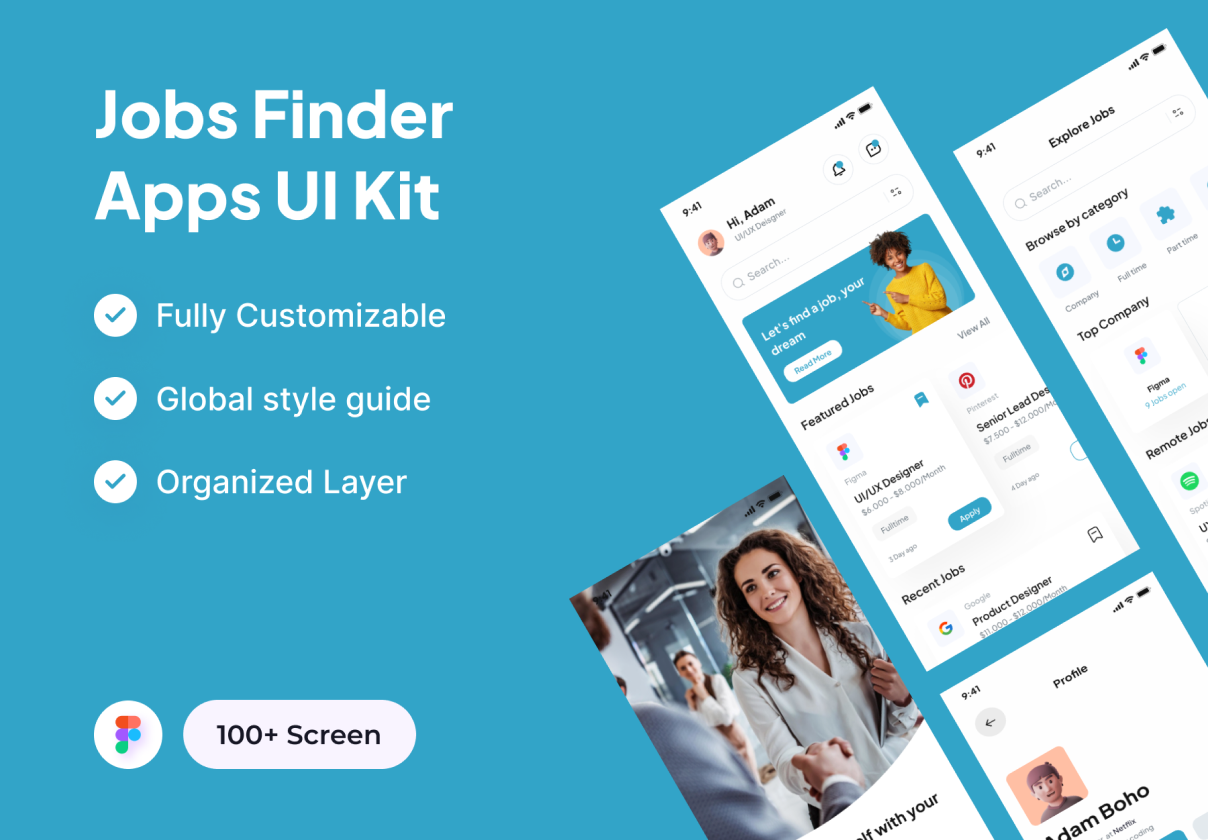 高品质在线应聘找工作求职app应用程序界面设计ui套件 Job Finder App UI Kits