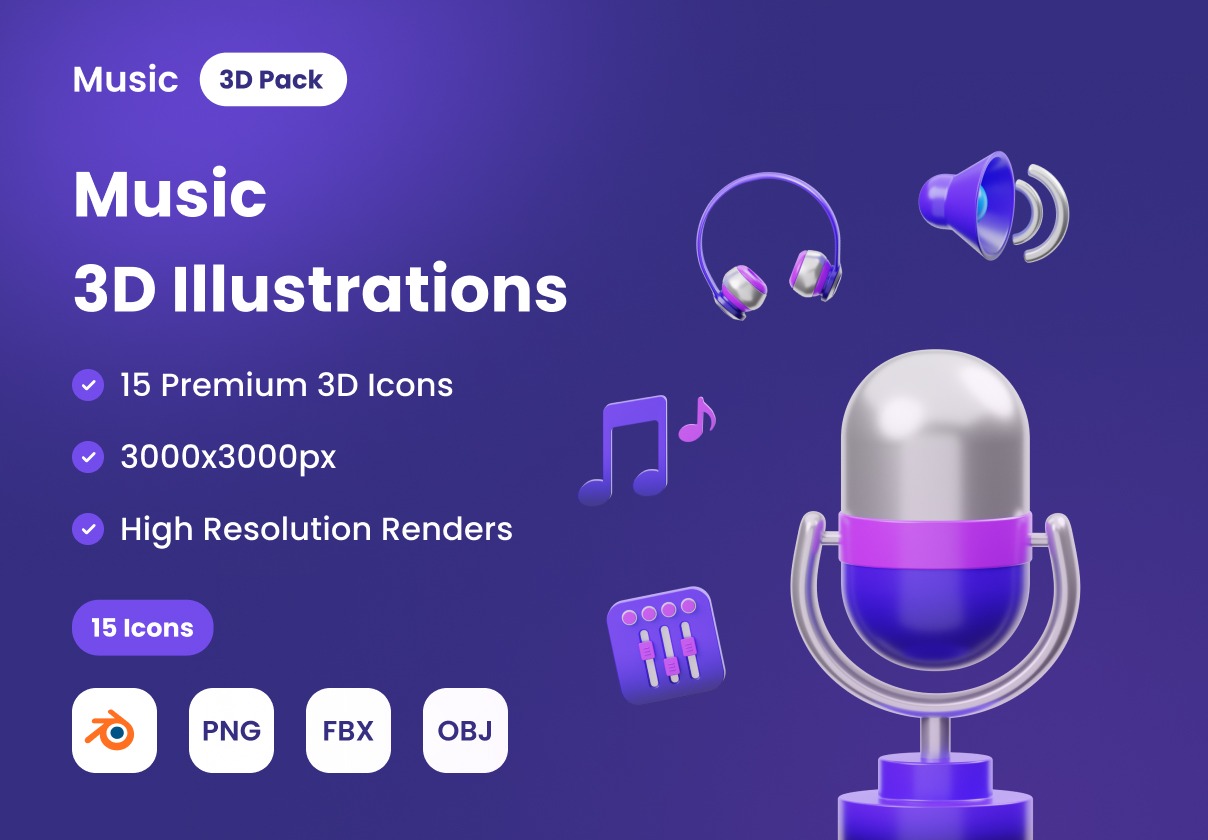 15个高级音乐主题网站app界面设计3d立体图标icon设计素材 MYMUSIC - 3D Music Icons