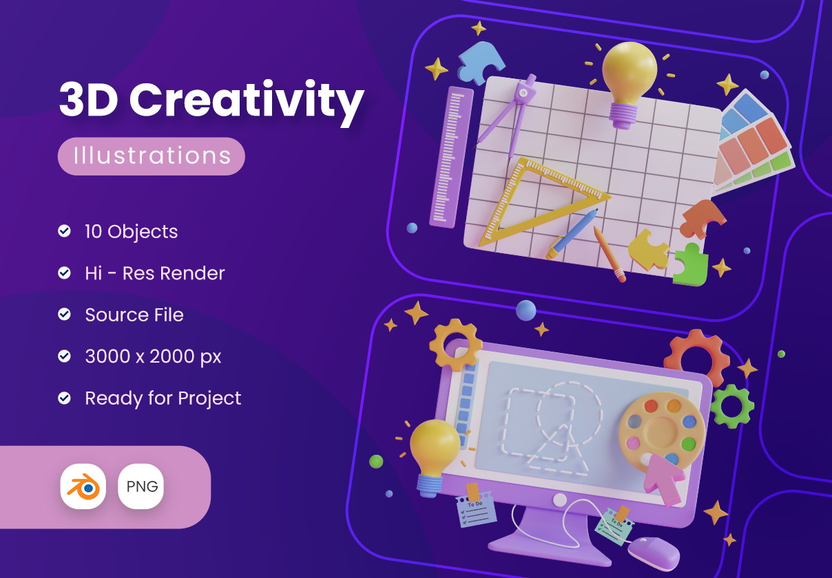 创意3d立体办公工作场景插图blender源文件设计素材 3D Creativity Illustration