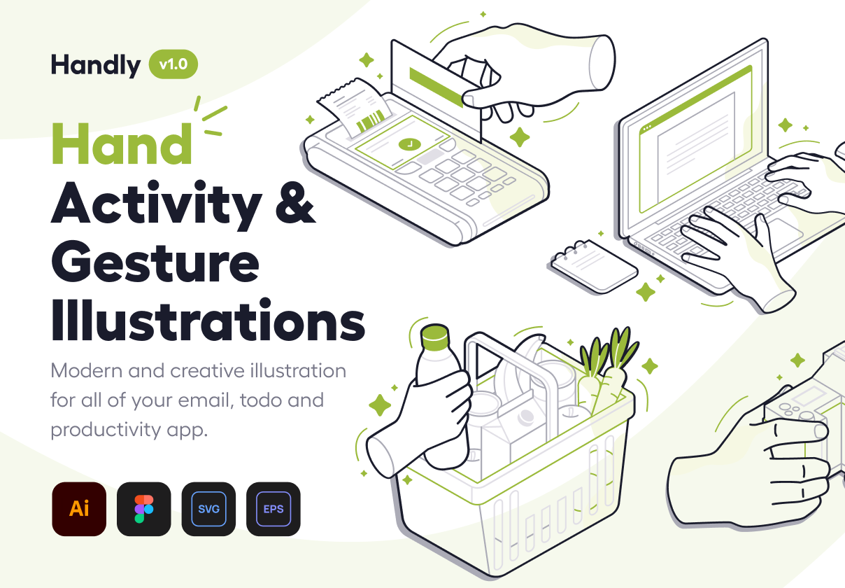 12幅卡通有趣创意手势手部动作ai矢量插画插图ui/ux设计素材包 Handly - Hand Activity & Gesture ...