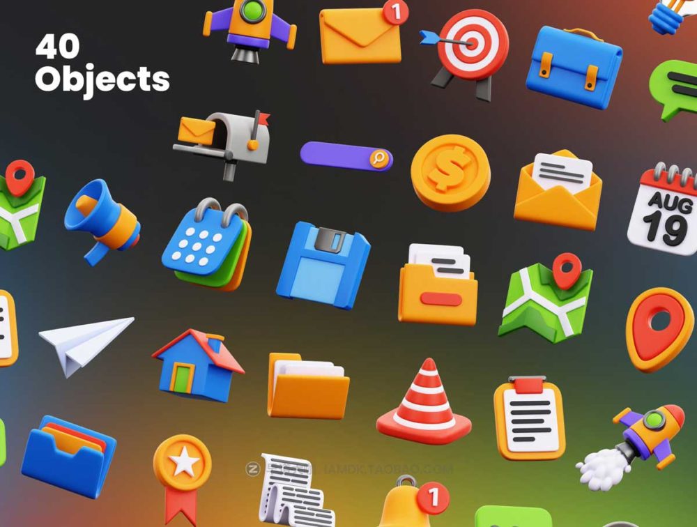 40款高级网站APP界面设计3D立体图标Icons设计素材合集 3D UI Kit Elements Part 2