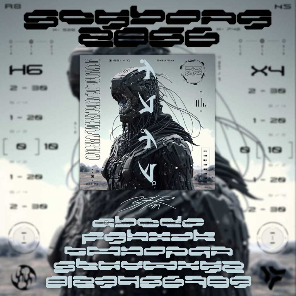 未来科幻赛博朋克风机能机械机甲PSAI英文字体安装包设计素材 Scyborg 2056 by Studio Innate