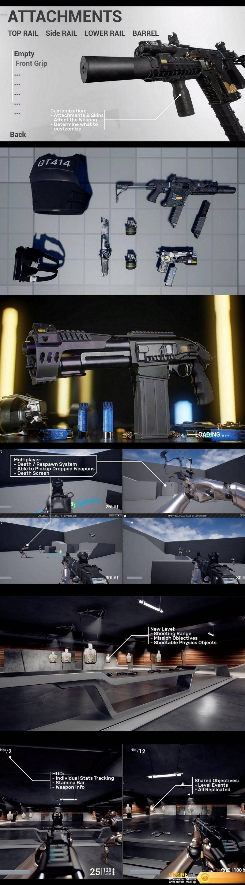 UE素材 虚拟引擎游戏MP系统武器战斗射击场景3D素材 Unreal Engine – MP System vV1+V2