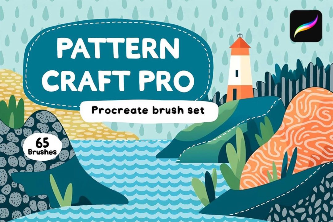 65款独特创意卡通线条树木无缝隙图案iPad Procreate笔刷 Pattern Craft Pro Brushes