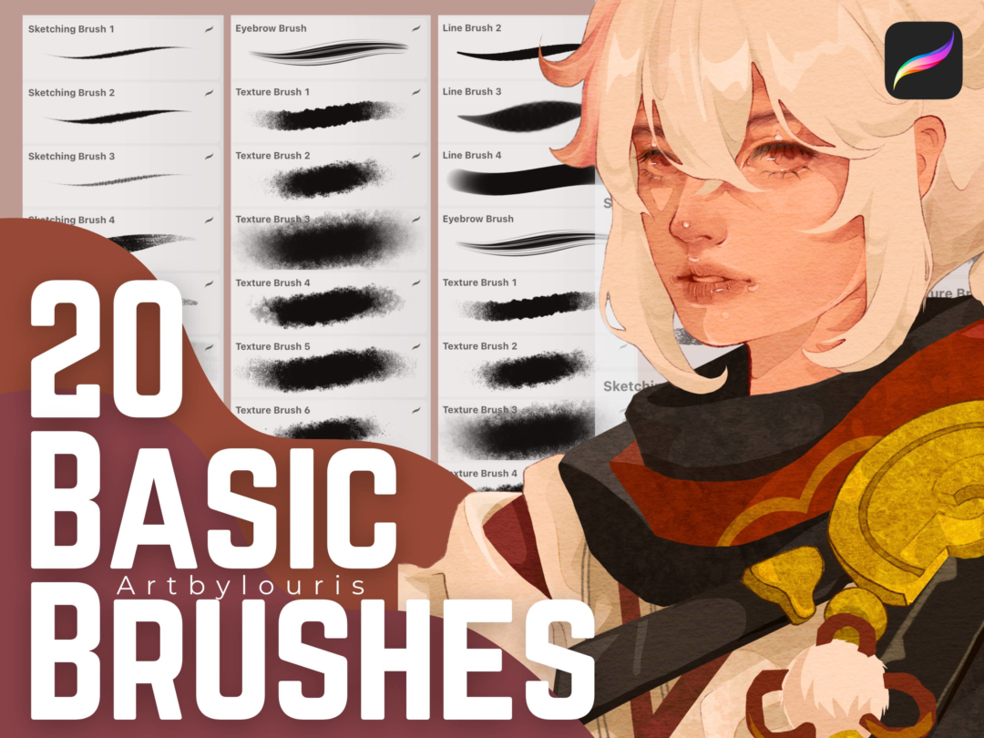 20款颗粒水墨喷墨绘画效果procreate笔刷画笔设计素材 Basic Brushes for Procreate