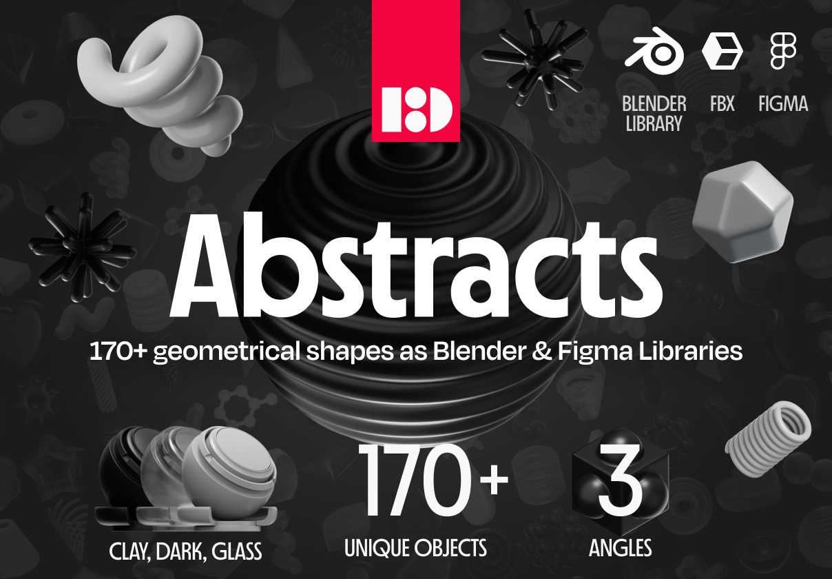 170+款超现代抽象艺术不规则3D三维几何图形图标设计Blender/Figma/PNG格式素材 Abstracts ...