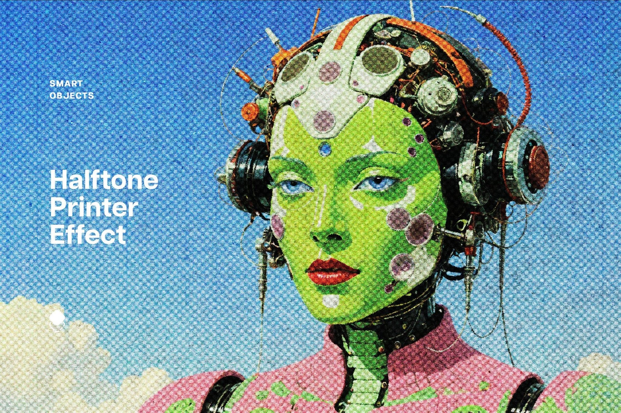 复古半色调riso打印照片效果ps特效滤镜样机 Retro Halftone Printer Template