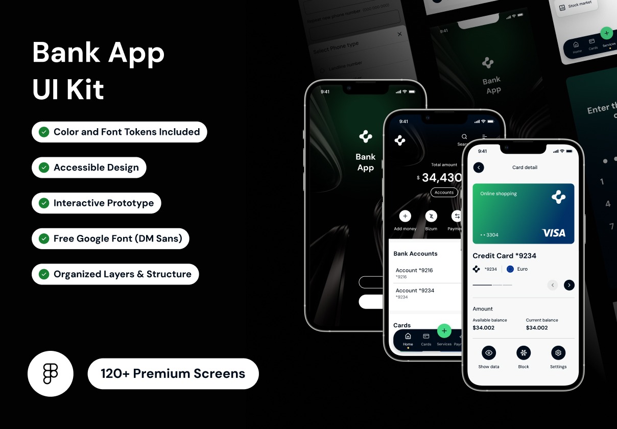 120+屏高级数字银行金融科技财务管理电子钱包app ui界面设计figma格式模板 Bank App UI Kit – Modern ...