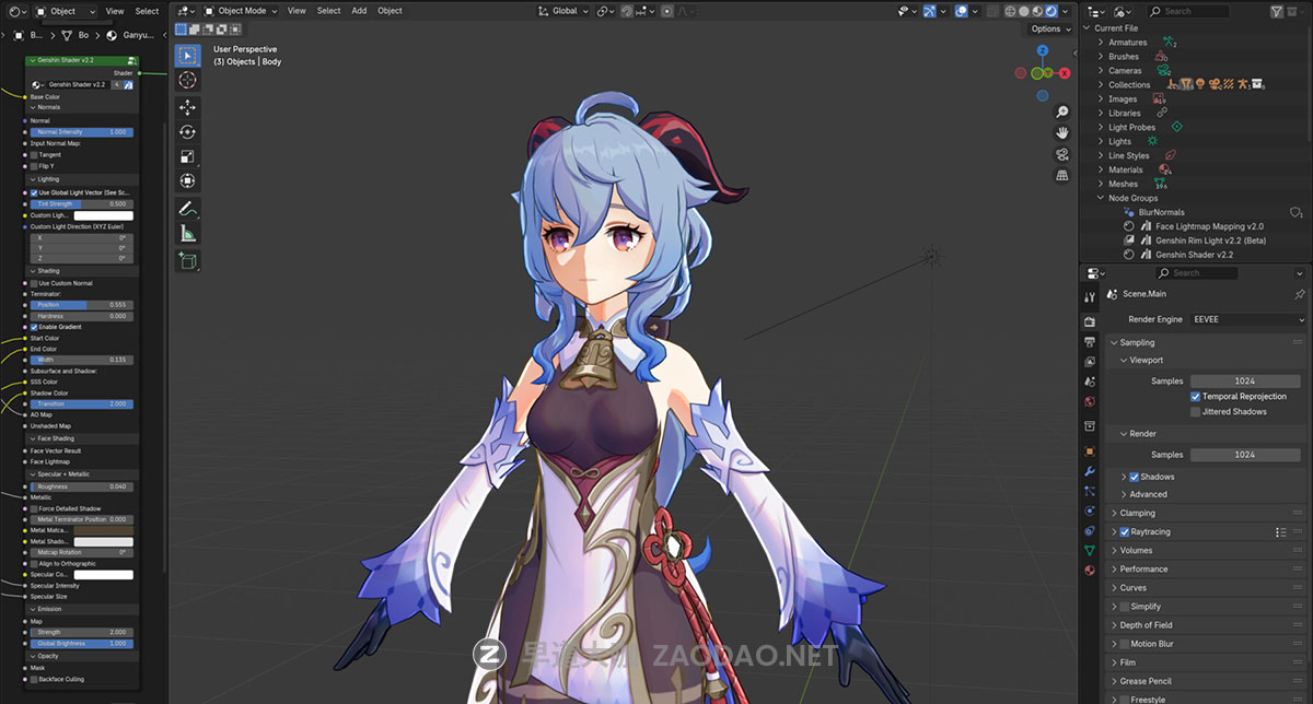 Bender插件 风格化动漫原神角色着色器节点插件 Artstation - Genshin Impact Character Shader for Blender v2.2.1