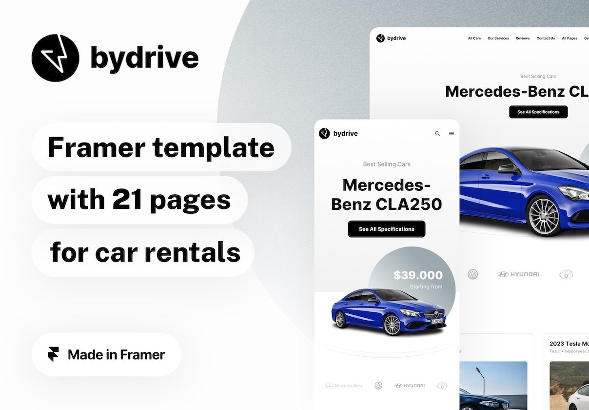 24屏豪华轿车汽车租赁出售供应商网站用户ui界面设计figma模板素材 ByDrive - car rental and auto ...