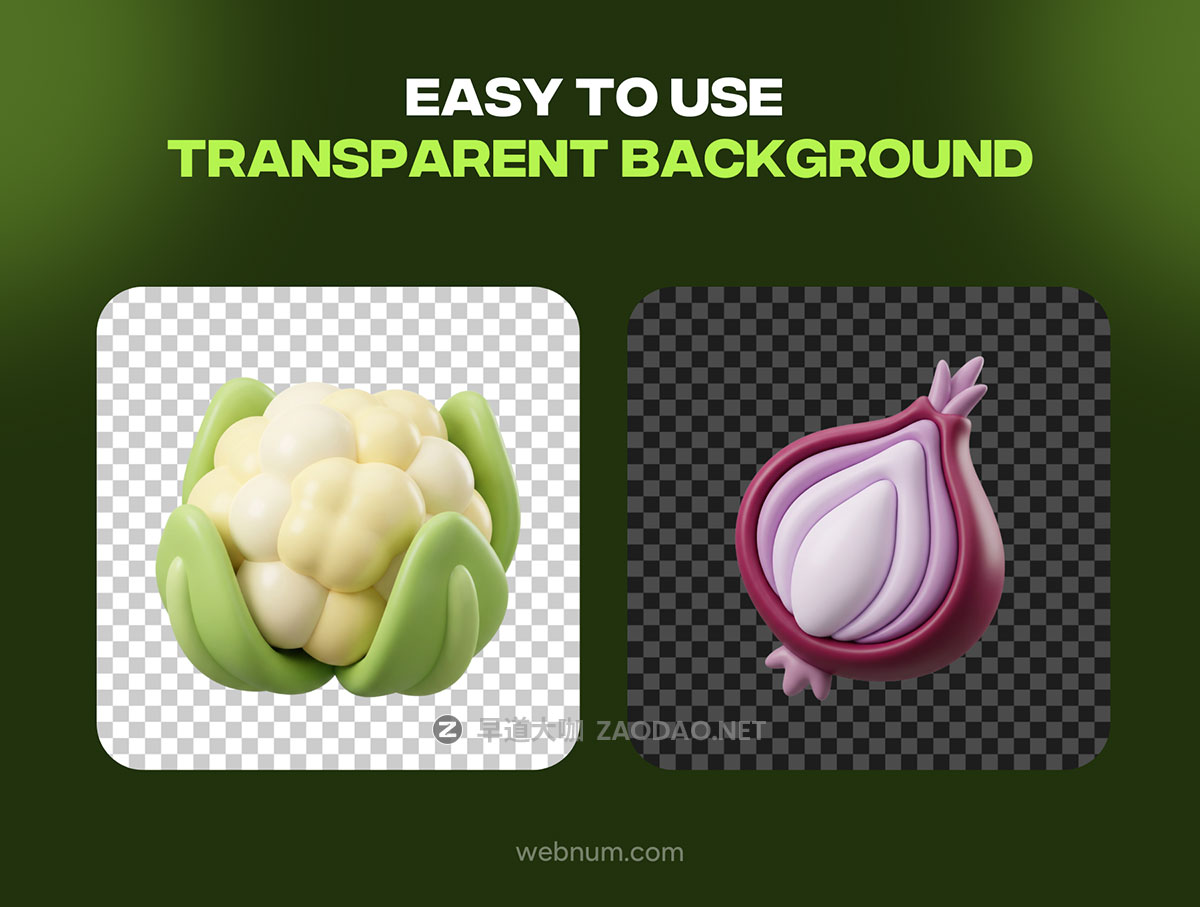 50款高级质感蔬菜食物3D插图图标icons设计png免抠图素材 Premium Vegetable 3D icons