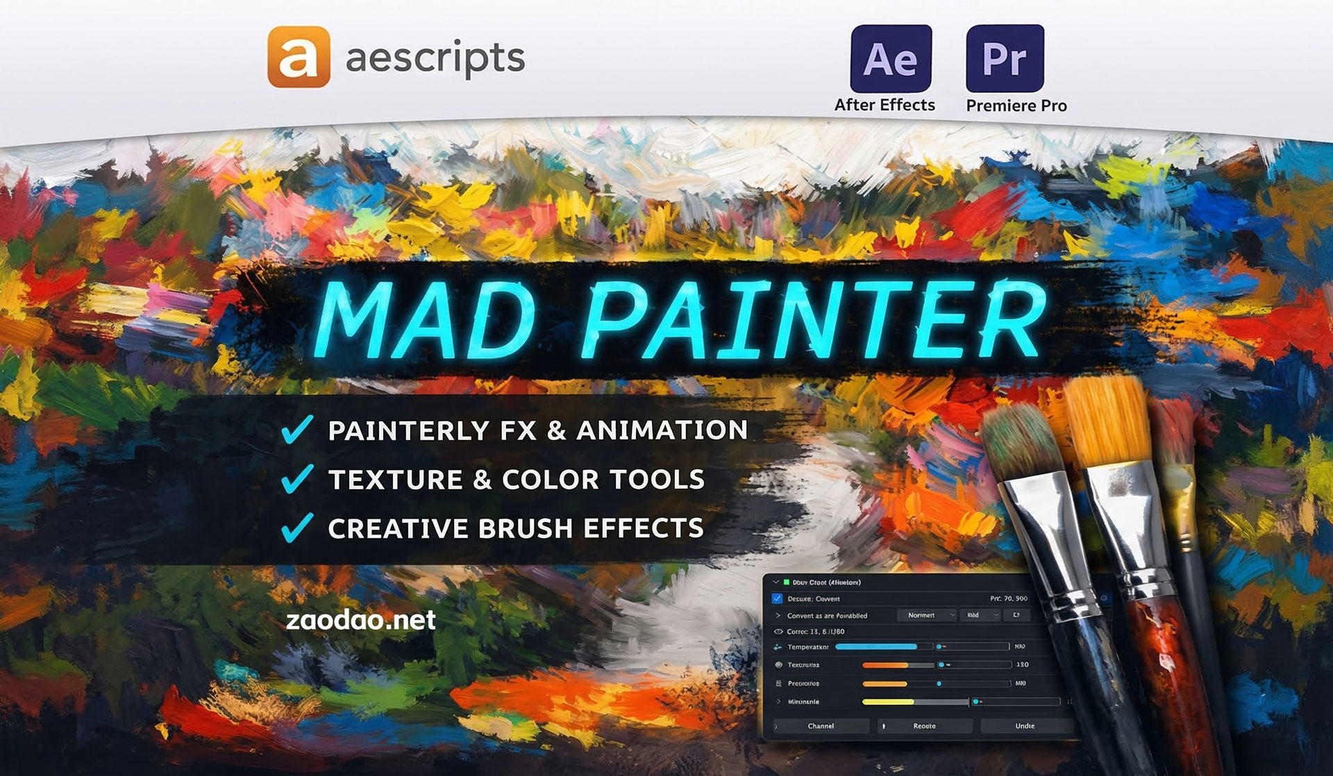 AE/PR抽象梵高油画艺术绘画笔刷特效插件 Win/Mac版本 Aescripts - MAD PAINTER v1.1.0